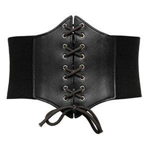 women's lace up corset elastic wide waist pirate costume cincher belt(s,black)