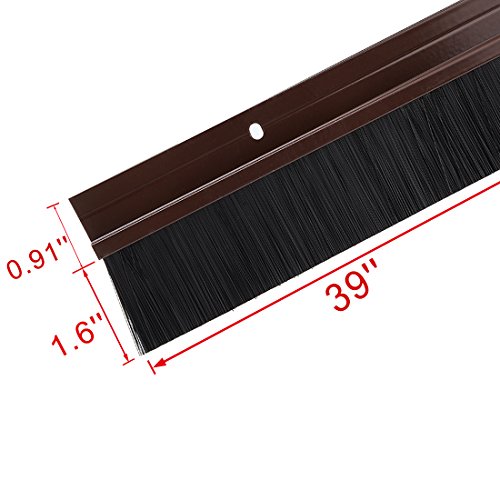 uxcell Door Brush Bottom Sweep Brown H-Shape Aluminum Alloy Holder W 1.6-inch Black PP Silicone Soft Brush, 1000mm x 63mm (Approx 39.37-inch x 2.48-inch)