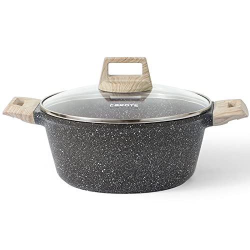 CAROTE 4 Qt Nonstick Stock Pot with Lid Soup Pot, Granite Pot 4 Quart Pot with Lid, Dutch Oven Casserole Super Easy to Clean Non Stick Pot Stew Pot Cooking Pot Cookware PFOA Free (CLASSIC GRANITE)