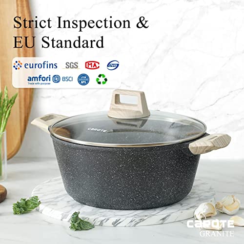 CAROTE 4 Qt Nonstick Stock Pot with Lid Soup Pot, Granite Pot 4 Quart Pot with Lid, Dutch Oven Casserole Super Easy to Clean Non Stick Pot Stew Pot Cooking Pot Cookware PFOA Free (CLASSIC GRANITE)