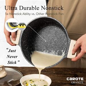 CAROTE 4 Qt Nonstick Stock Pot with Lid Soup Pot, Granite Pot 4 Quart Pot with Lid, Dutch Oven Casserole Super Easy to Clean Non Stick Pot Stew Pot Cooking Pot Cookware PFOA Free (CLASSIC GRANITE)