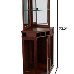 Home Source Splendid Dining Room or Lounge Corner Bar with Wood Frame and 5 Bottle Wine Rack, Mahogany