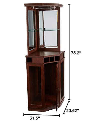 Home Source Splendid Dining Room or Lounge Corner Bar with Wood Frame and 5 Bottle Wine Rack, Mahogany