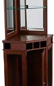 Home Source Splendid Dining Room or Lounge Corner Bar with Wood Frame and 5 Bottle Wine Rack, Mahogany