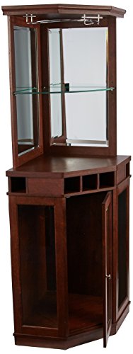 Home Source Splendid Dining Room or Lounge Corner Bar with Wood Frame and 5 Bottle Wine Rack, Mahogany