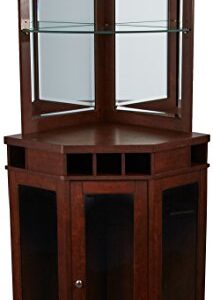 Home Source Splendid Dining Room or Lounge Corner Bar with Wood Frame and 5 Bottle Wine Rack, Mahogany