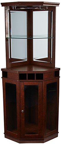 Home Source Splendid Dining Room or Lounge Corner Bar with Wood Frame and 5 Bottle Wine Rack, Mahogany