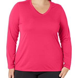 Just My Size Women's Plus Size Active Long Sleeve Cool Dri V-Neck Tee, pop Art Pink, 5X