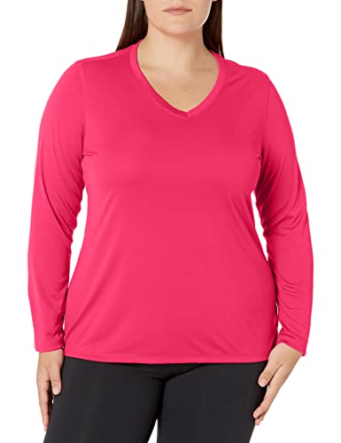 Just My Size Women's Plus Size Active Long Sleeve Cool Dri V-Neck Tee, pop Art Pink, 5X