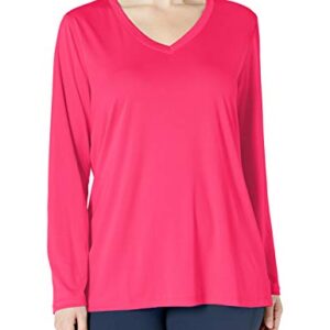 Just My Size Women's Plus Size Active Long Sleeve Cool Dri V-Neck Tee, pop Art Pink, 5X