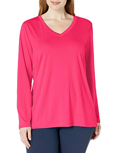 Just My Size Women's Plus Size Active Long Sleeve Cool Dri V-Neck Tee, pop Art Pink, 5X