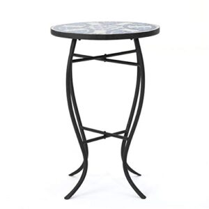 christopher knight home han outdoor ceramic tile side table with iron frame, blue / white