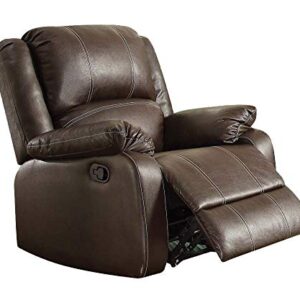 ACME Furniture Zuriel Rocker Recliner - Brown PU, Comfortable Reclining Chair for Small Spaces, Easy Chair with Pocket Coil Seating