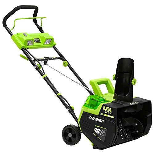 Earthwise SN74018 Cordless Electric 40-Volt 4Ah Brushless Motor, 18-Inch Snow Thrower, 500lbs/Minute, With LED spotlight (Battery and Charger Included)