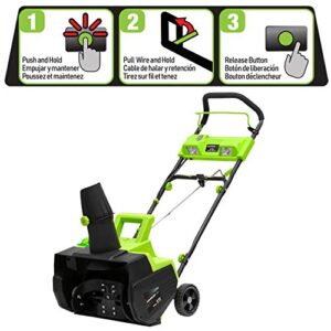 Earthwise SN74018 Cordless Electric 40-Volt 4Ah Brushless Motor, 18-Inch Snow Thrower, 500lbs/Minute, With LED spotlight (Battery and Charger Included)