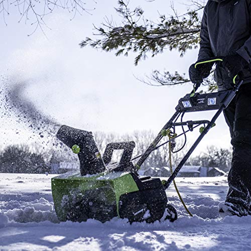 Earthwise SN74018 Cordless Electric 40-Volt 4Ah Brushless Motor, 18-Inch Snow Thrower, 500lbs/Minute, With LED spotlight (Battery and Charger Included)