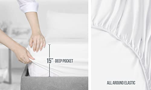 Utopia Bedding Queen Sheet Set – Soft Microfiber 4 Piece Luxury Bed Sheets with Deep Pockets - Embroidered Pillow Cases - Side Storage Pocket Fitted Sheet - Flat Sheet (White)