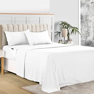 Utopia Bedding Queen Sheet Set – Soft Microfiber 4 Piece Luxury Bed Sheets with Deep Pockets - Embroidered Pillow Cases - Side Storage Pocket Fitted Sheet - Flat Sheet (White)