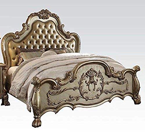 ACME Dresden California King Bed - 23154CK - Bone PU & Gold Patina