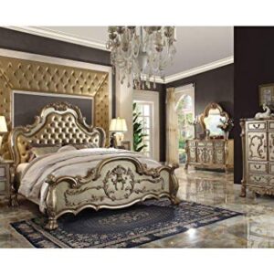 ACME Dresden California King Bed - 23154CK - Bone PU & Gold Patina