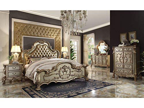 ACME Dresden California King Bed - 23154CK - Bone PU & Gold Patina