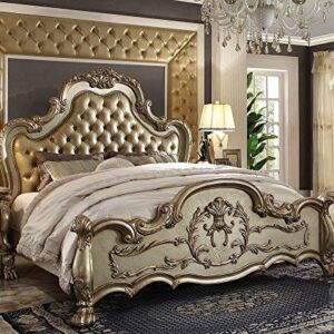 ACME Dresden California King Bed - 23154CK - Bone PU & Gold Patina