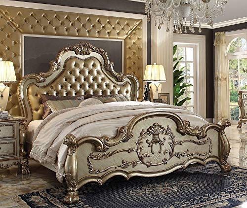 ACME Dresden California King Bed - 23154CK - Bone PU & Gold Patina