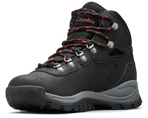 columbia womens newton ridge plus waterproof hiking boot, black/poppy red, 8 us