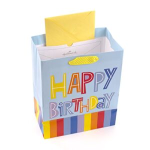 Hallmark 9" Medium Gift Bag with Tissue Paper (Happy Birthday, Rainbow Stripes on Light Blue)