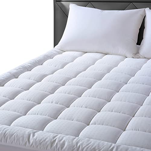 EASELAND California King Mattress Pad Pillow Top Mattress Cover Quilted Fitted Mattress Protector Long Cotton Top 8-21" Deep Pocket Cooling Mattress Topper (72x84 Inches, White)