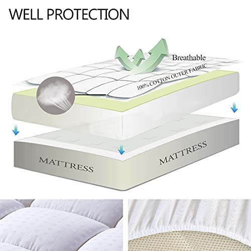 EASELAND California King Mattress Pad Pillow Top Mattress Cover Quilted Fitted Mattress Protector Long Cotton Top 8-21" Deep Pocket Cooling Mattress Topper (72x84 Inches, White)