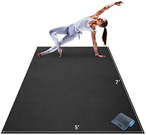 gorilla mats premium large yoga mat – 7' x 5' x 8mm extra thick & ultra comfortable, non-toxic, non-slip barefoot exercise mat – works great on any floor for stretching, cardio or home workouts