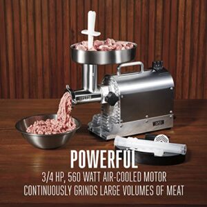 Weston Pro Series Electric Meat Grinder, Commercial Grade, 560 Watts, .75 HP, 6lbs. Per Minute, Stainless Steel (10-0801-W)