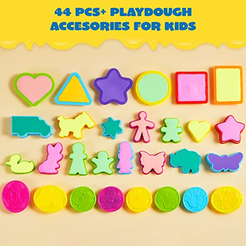 Joyin 44 Pieces Play Dough Accessories Set for Kids, Playdough Tools with Various Plastic Molds, Rolling Pins, Cutters