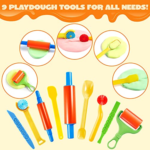 Joyin 44 Pieces Play Dough Accessories Set for Kids, Playdough Tools with Various Plastic Molds, Rolling Pins, Cutters