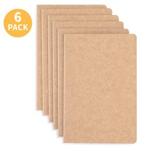 TWONE Journal, Travel Notebook Journal with Brown Soft Cover A5 Notebooks for Travelers, Work, School, Writing Note, Taking Kraft (5.5 x 8.3 Inches, 60 Lined Pages, 30 Sheets, 6-Pack)