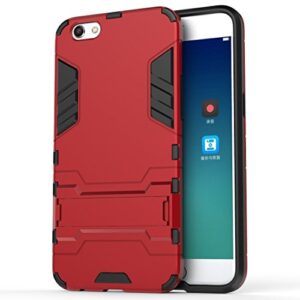 Case for Oppo R9S (5.5 inch) 2 in 1 Shockproof with Kickstand Feature Hybrid Dual Layer Armor Defender Protective Cover (Red)