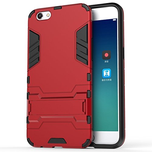 Case for Oppo R9S (5.5 inch) 2 in 1 Shockproof with Kickstand Feature Hybrid Dual Layer Armor Defender Protective Cover (Red)