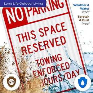 No Parking Space Reserved Sign, 12x18 Inches, 3M EGP Reflective .063 Aluminum, Fade Resistant, Made in USA by Sigo Signs