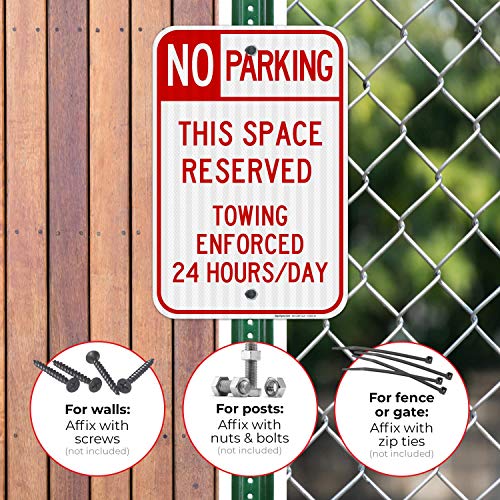 No Parking Space Reserved Sign, 12x18 Inches, 3M EGP Reflective .063 Aluminum, Fade Resistant, Made in USA by Sigo Signs