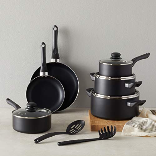 Amazon Basics Non-Stick Cookware 15-Piece Set, Pots, Pans and Utensils, Black