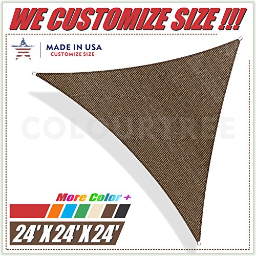 ColourTree 24' x 24' x 24' Brown Triangle Sun Shade Sail Canopy Awning Shelter Fabric Cloth Screen - UV Block UV Resistant Heavy Duty Commercial Grade - Outdoor Patio Carport - (We Make Custom Size)