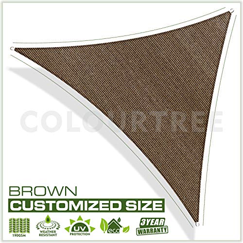 ColourTree 24' x 24' x 24' Brown Triangle Sun Shade Sail Canopy Awning Shelter Fabric Cloth Screen - UV Block UV Resistant Heavy Duty Commercial Grade - Outdoor Patio Carport - (We Make Custom Size)