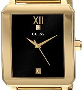 GUESS Retangular Gold-Tone + Stainless Steel Mesh Bracelet Watch wtih Black Genuine Diamond Dial. Color: Gold-Tone (Model: U1074G3)