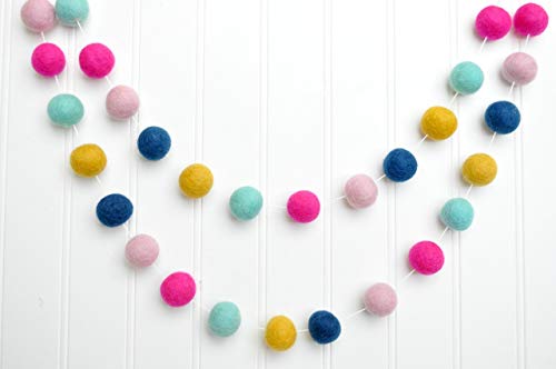 Baby Girl Nursery Garland - Light Pink, Hot Pink, Aqua, Mustard, Navy - 1" (2.5 cm) felt balls