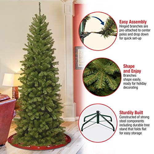 National Tree Company Artificial Slim Christmas Tree, Green, North Valley Spruce, Includes Stand, 6 Feet