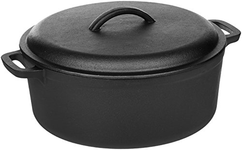 Amazon Basics Pre-Seasoned Cast Iron Round Dutch Oven Pot with Lid and Dual Handles, 7-Quart, Black