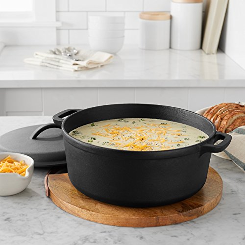 Amazon Basics Pre-Seasoned Cast Iron Round Dutch Oven Pot with Lid and Dual Handles, 7-Quart, Black