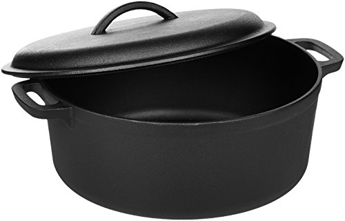 Amazon Basics Pre-Seasoned Cast Iron Round Dutch Oven Pot with Lid and Dual Handles, 7-Quart, Black