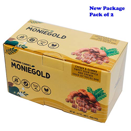 MONIEGOLD Chewy Tamarind Candy Weight 4.58 Ounce. made from fresh sweet & sour & spicy tamarind chewy (Pack of 2 )